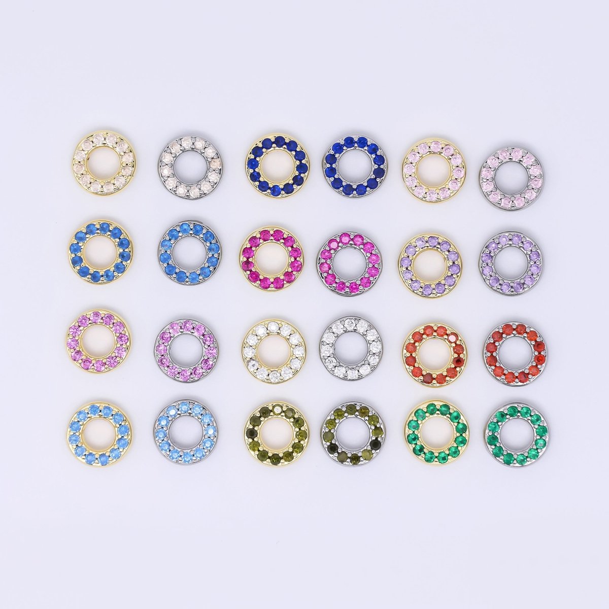 24K Gold Filled 9mm Birthstone Micro Paved CZ Open Round Bead in Gold ...