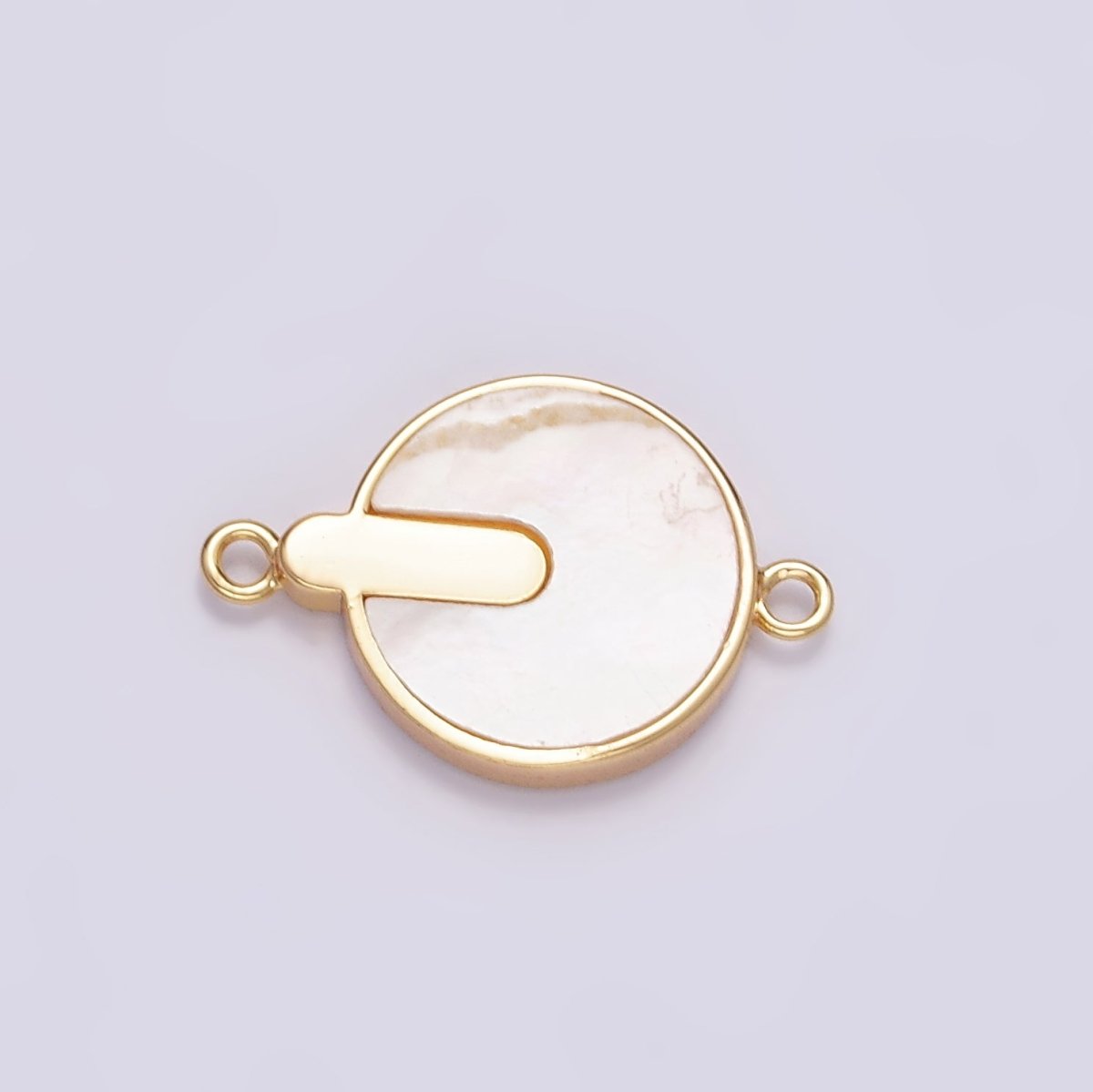 Gold Filled 12mm Bar Lined Shell Pearl Round Minimalist Bezel Connecto ...